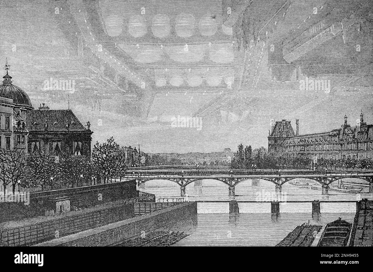 A mirage over Paris, France, in December, 1869, showing an atmospheric ...