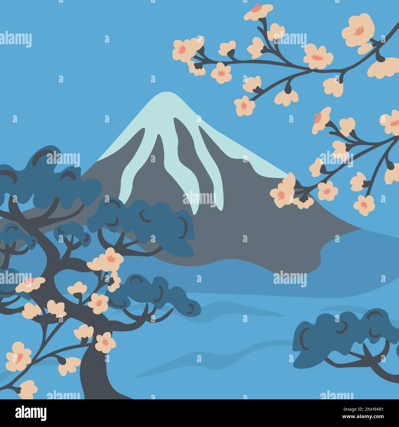 Mountain spring sakura and pine illustration Stock Vector Image & Art ...