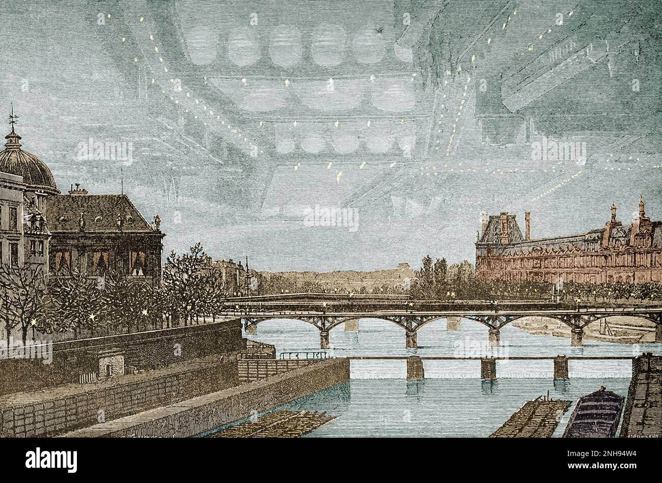 A mirage over Paris, France, in December, 1869, showing an atmospheric ...