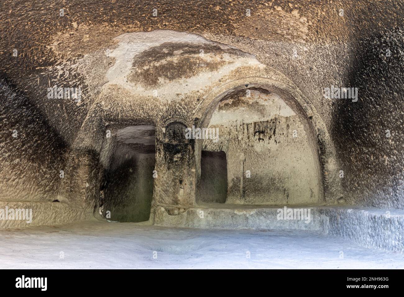 Stone chamber in Vardzia cave monastery complex in Georgia, inside view ...