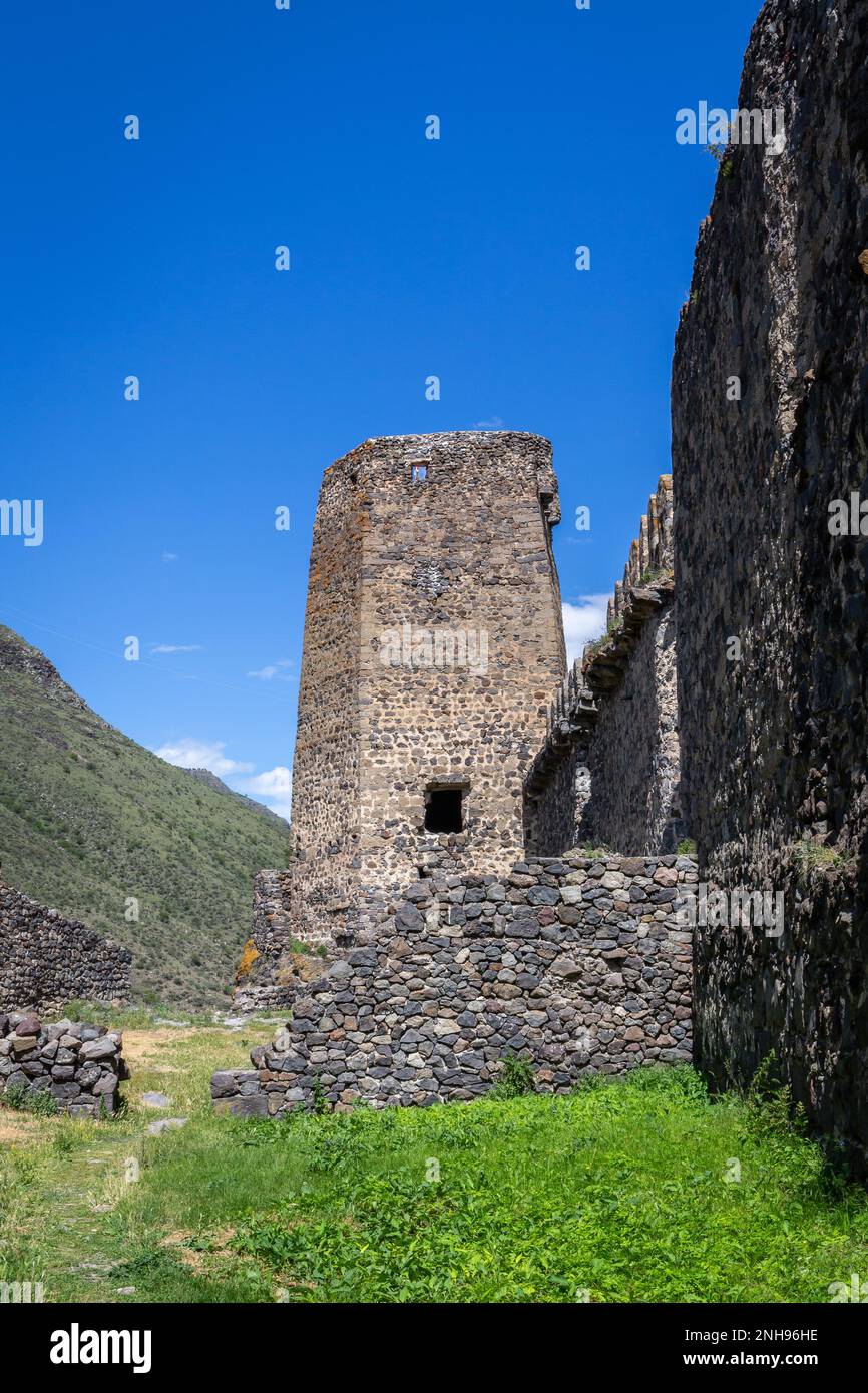 Khertvisi Fortress lower courtyard in Georgia, stone medieval castle ...