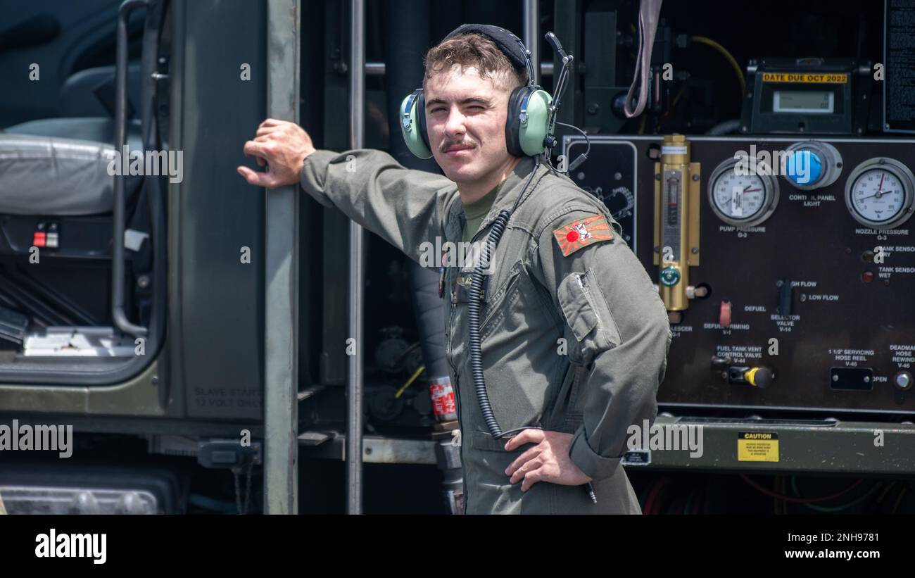 U.S. Marine Corps Lance Cpl. Michael Elliott, a loadmaster assigned to ...