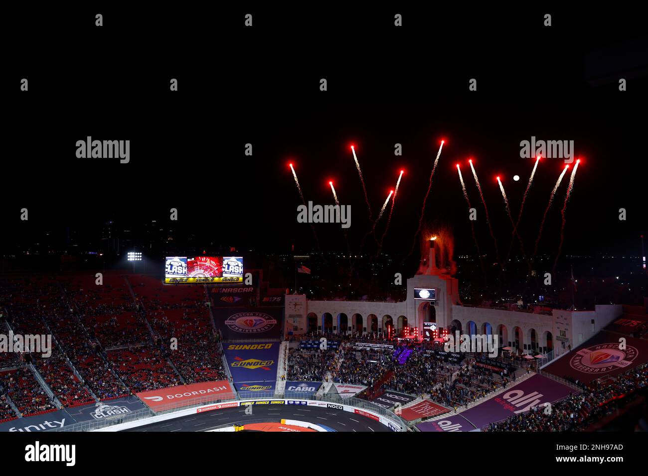 LOS ANGELES, CA - FEBRUARY 05: A general view of as fireworks go off at ...