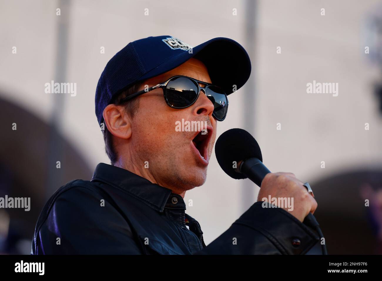 LOS ANGELES, CA - FEBRUARY 05: Actor Rob Lowe gives the command to ...