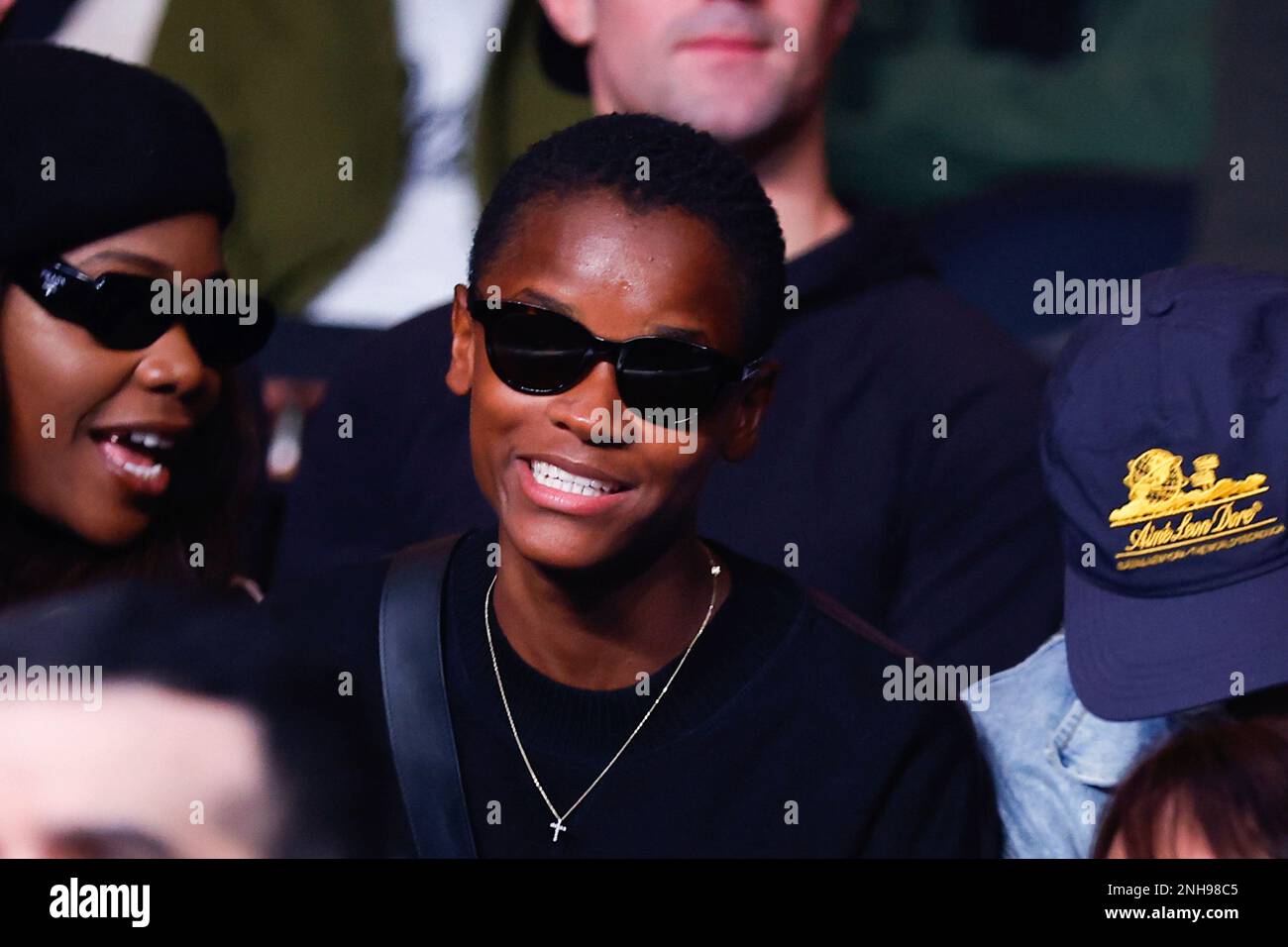 NEW YORK, NEW YORK - FEBRUARY 04: Actress Letitia Wright sits ringside ...