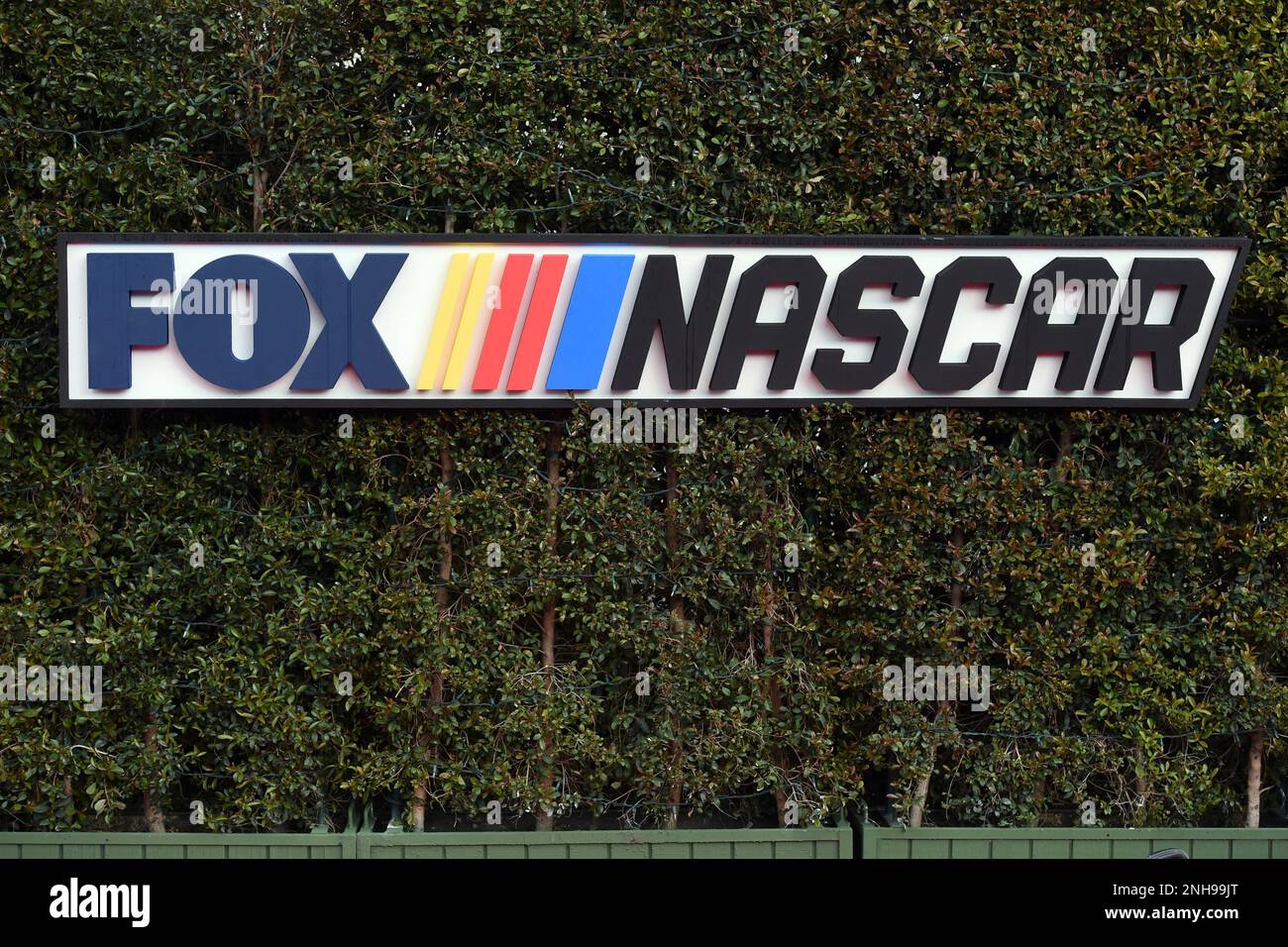 LOS ANGELES, CA - FEBRUARY 05: The Fox NASCAR logo on display prior to ...