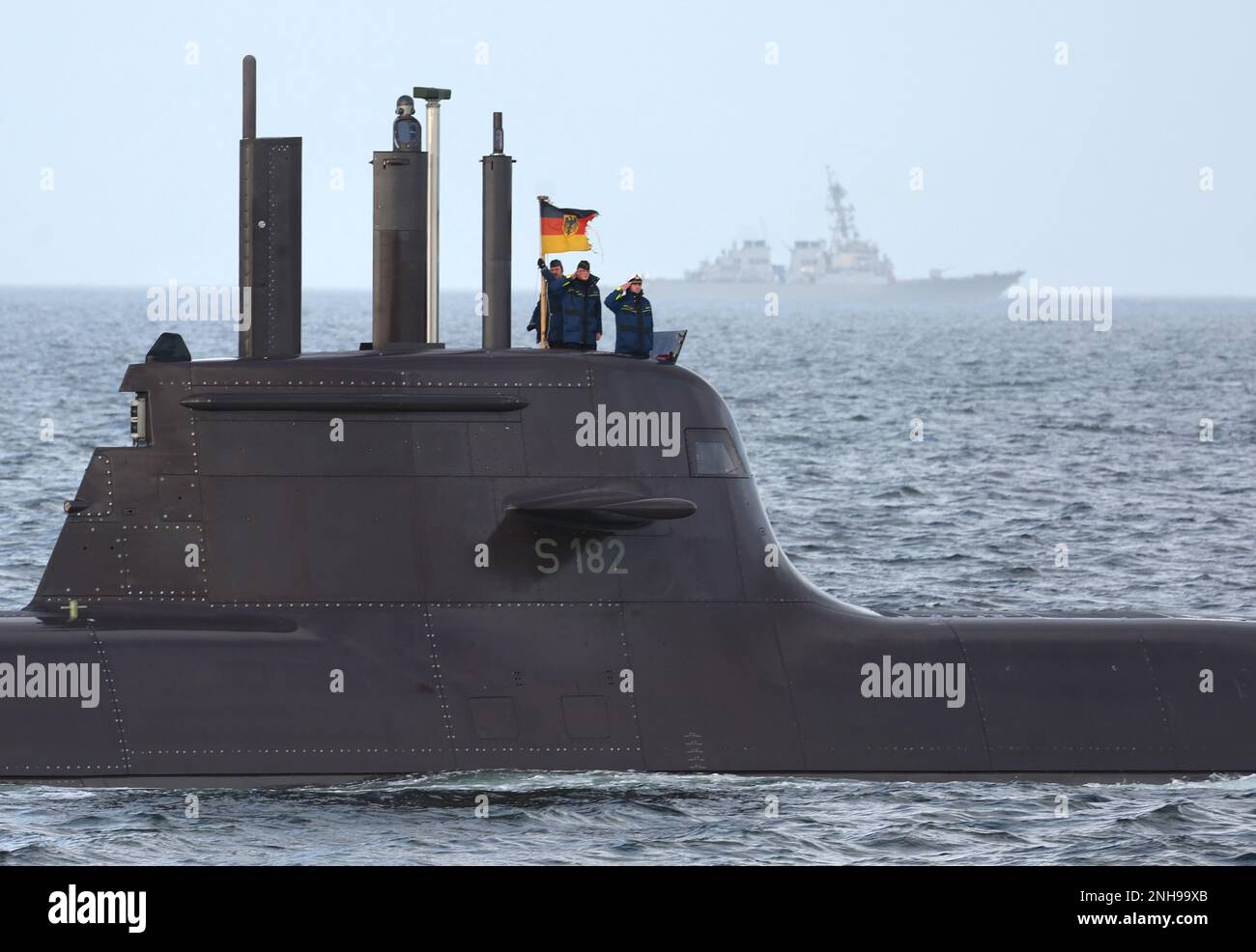 21 February 2023, Schleswig-Holstein, Eckernförde: Crew members of the ...