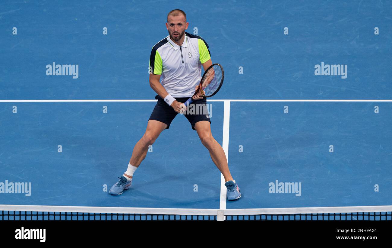 Doha, Qatar. 21st Feb, 2023. Emil Ruusuvuori of Finland vs Daniel Evans ...