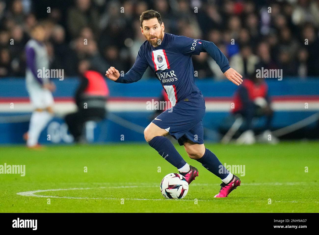 PARIS, FRANCE - FEBRUARY 4: Leo Messi runs with the ball during the ...