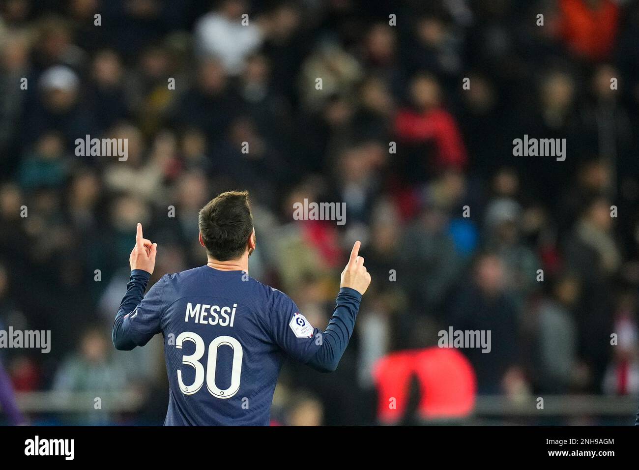 PARIS, FRANCE - FEBRUARY 4: Leo Messi celebrates his goal during the ...