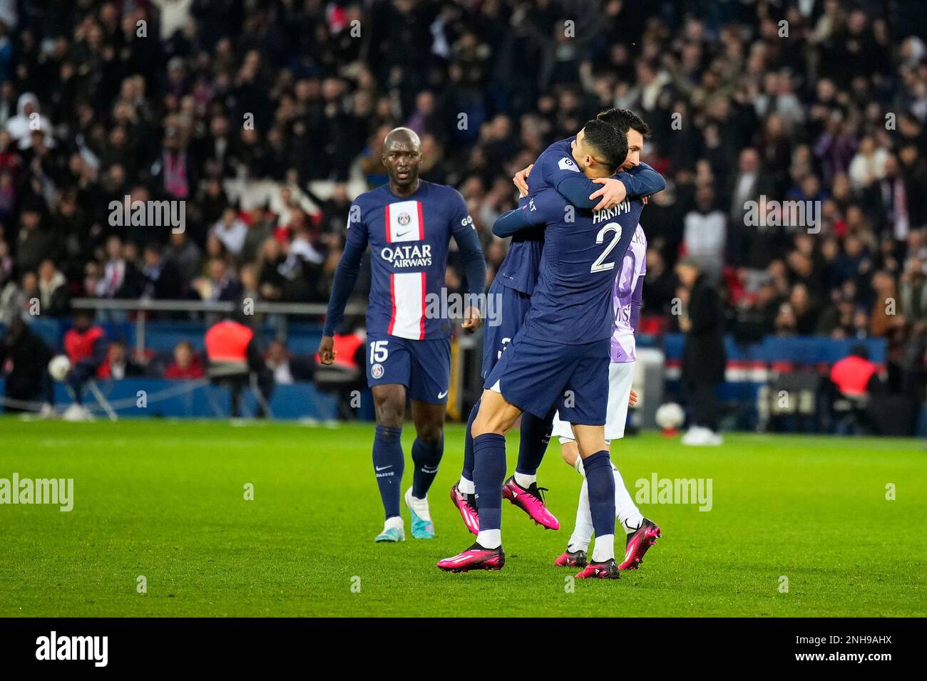 PARIS, FRANCE - FEBRUARY 4: Achraf Hakimi embraces Leo Messi after ...