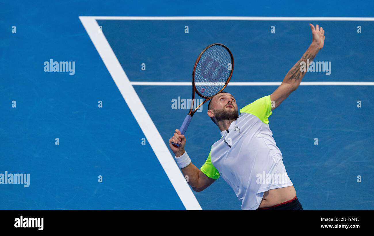 Doha, Qatar. 21st Feb, 2023. Emil Ruusuvuori of Finland vs Daniel Evans ...
