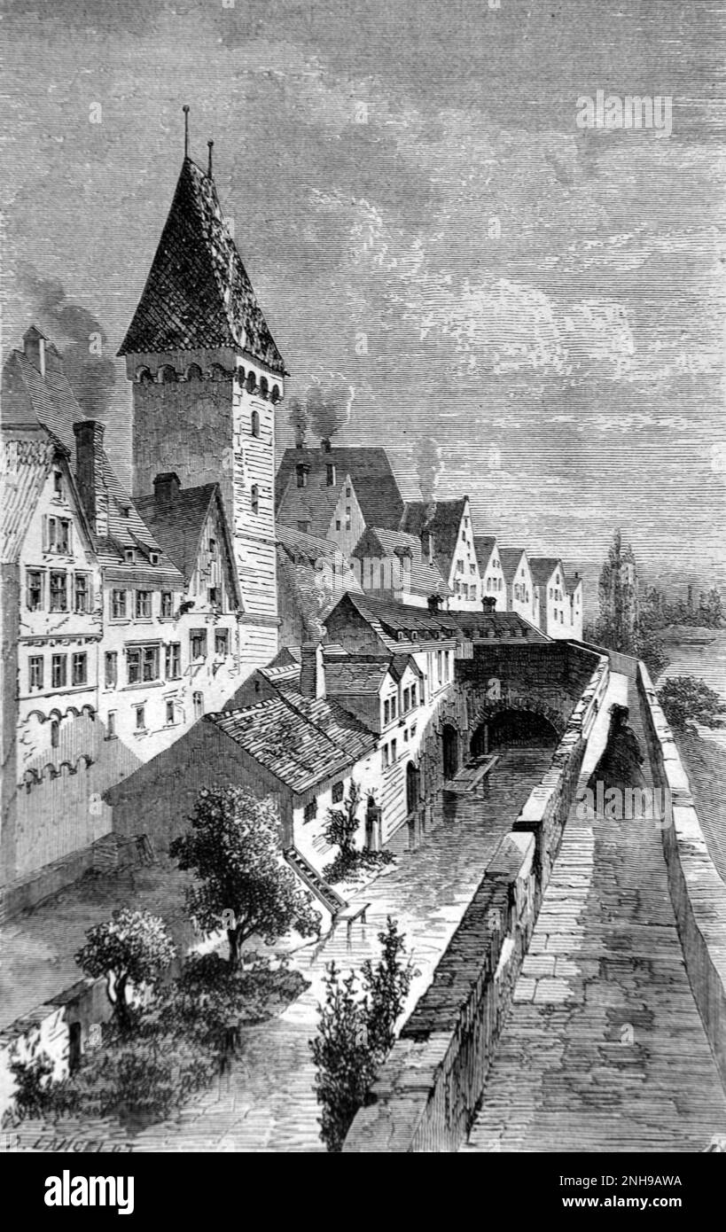 Moat, Canal and Elevated Walkway Along the River Danube in the Old Town ...