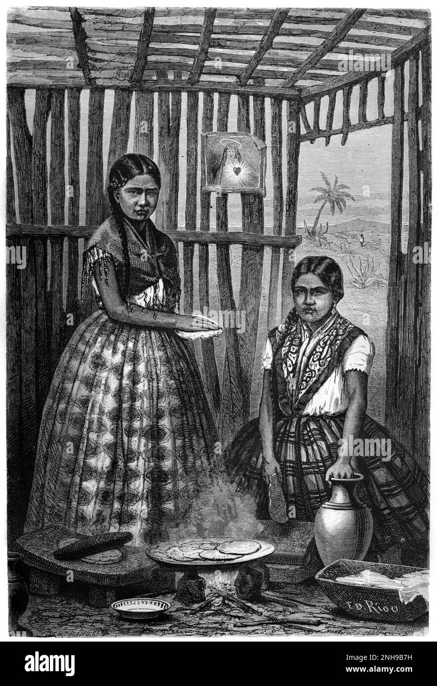Tortilleras or Mexican Women Cooks Cooking Tortillas on Open Fire in ...