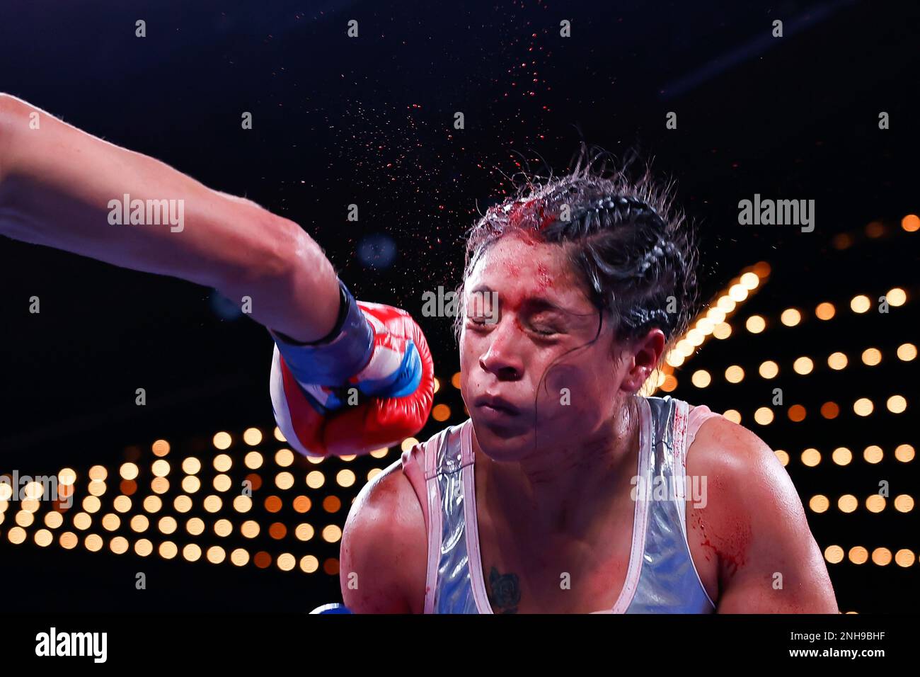 NEW YORK, NY - FEBRUARY 04: A bloodied Erika Cruz during the fight ...