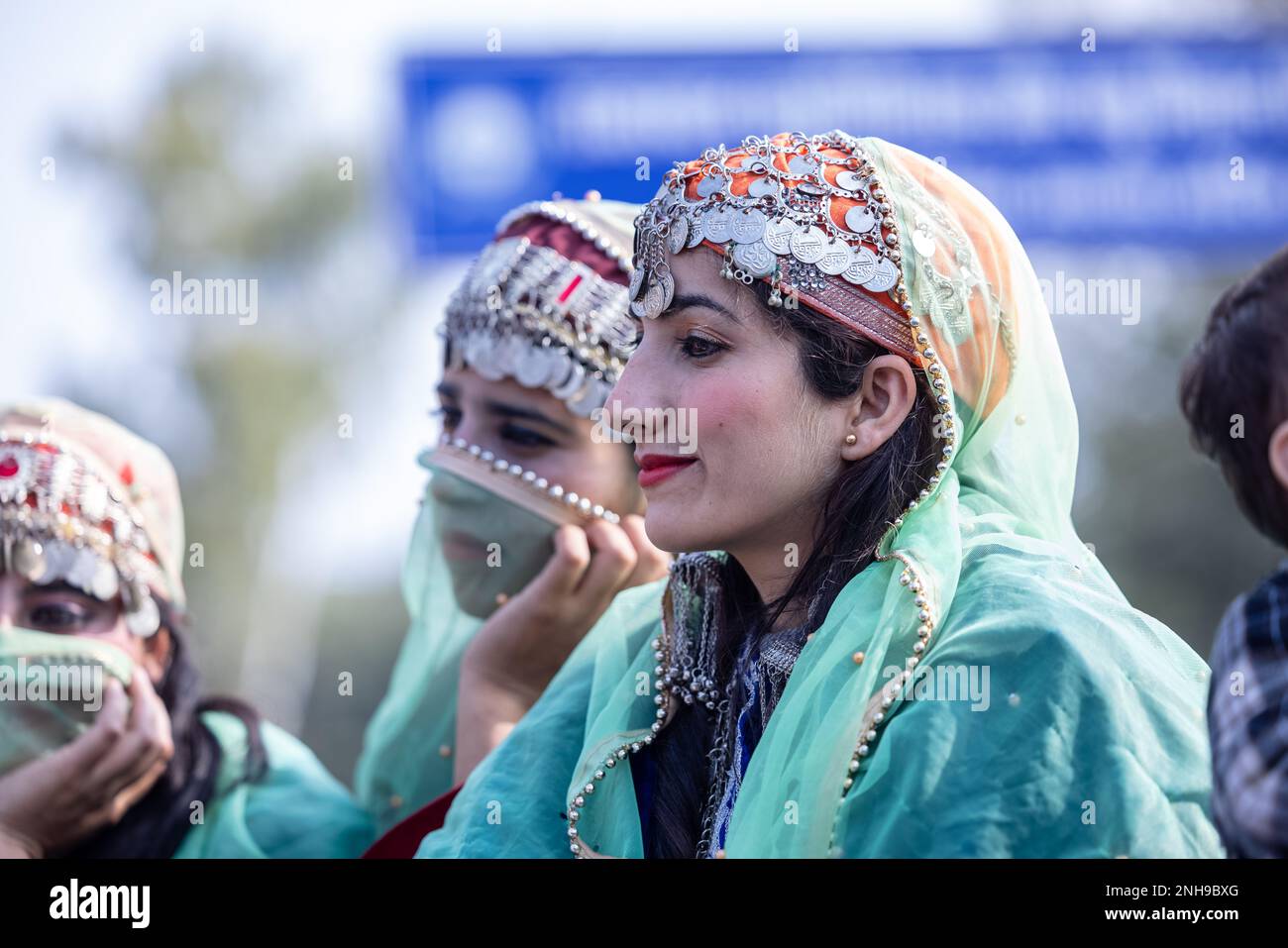 Portrait of an young beautiful girl from kashmir in traditional dress ...