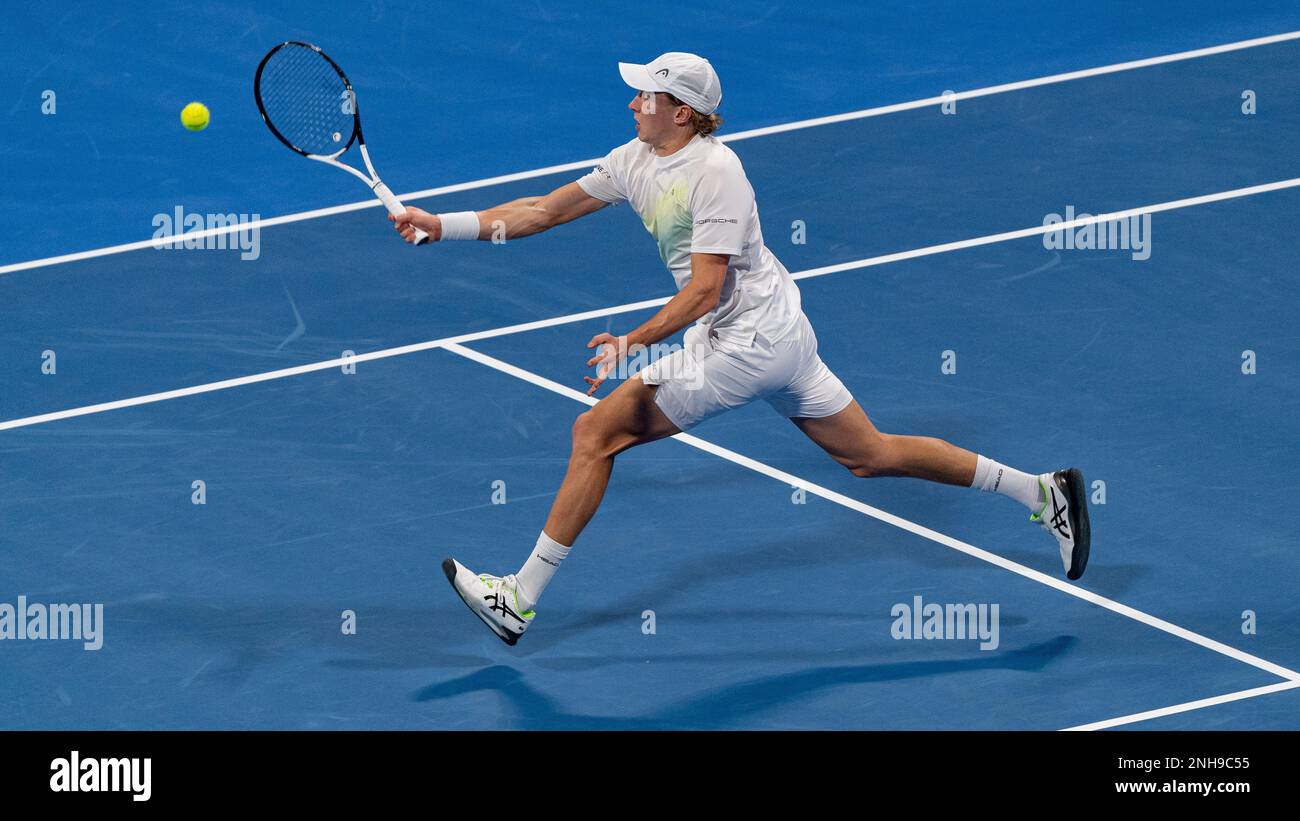 Doha, Qatar. 21st Feb, 2023. Emil Ruusuvuori of Finland vs Daniel Evans ...