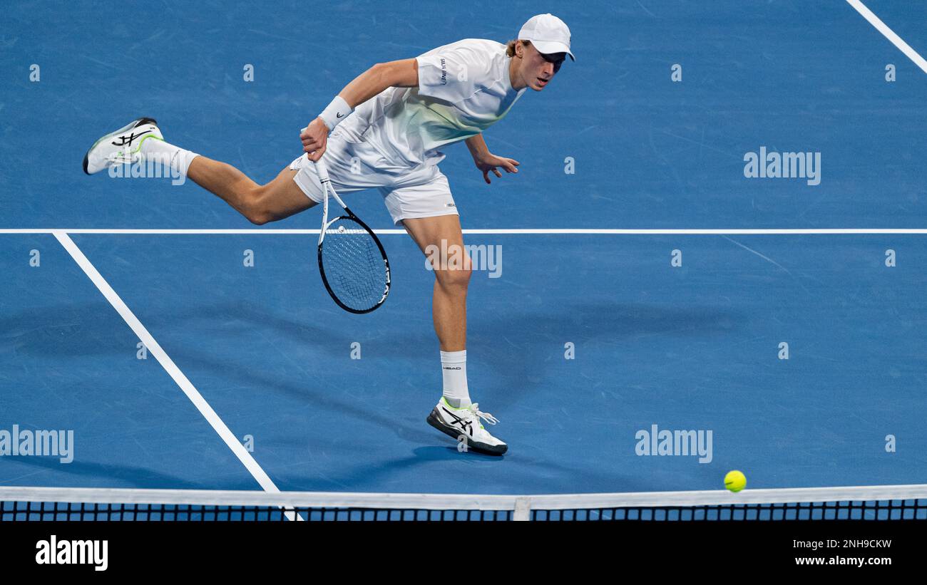 Doha, Qatar. 21st Feb, 2023. Emil Ruusuvuori of Finland vs Daniel Evans ...