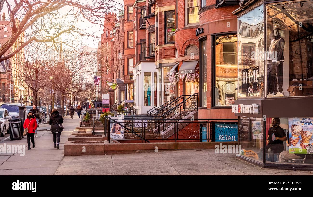 The architecture of the Newbury Street in Boston, MA, USA Stock Photo ...