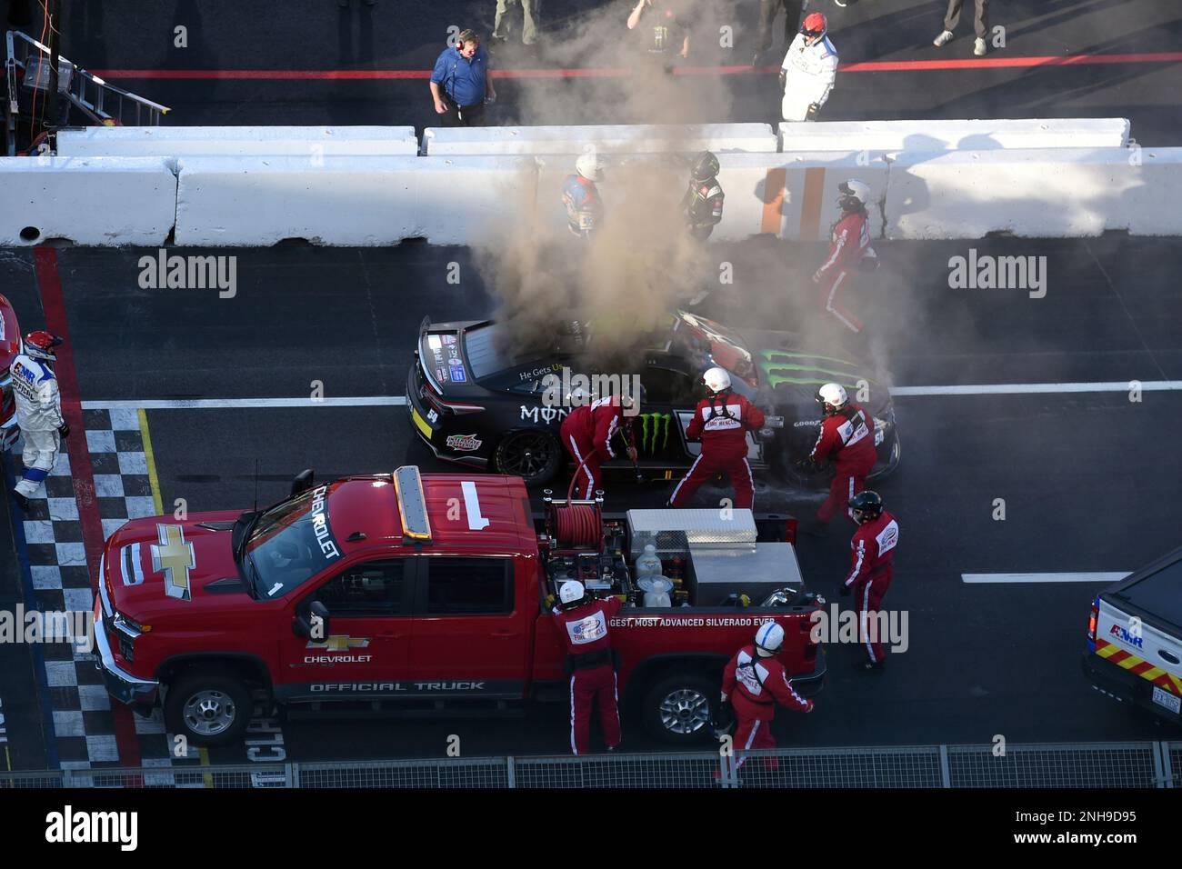 LOS ANGELES, CA - FEBRUARY 04: The fire safety crew extinguishes fire ...