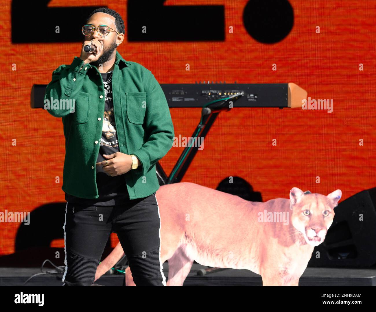 Warren Dickson, of 3rd Rock Hip Hop, performs during a celebration of ...