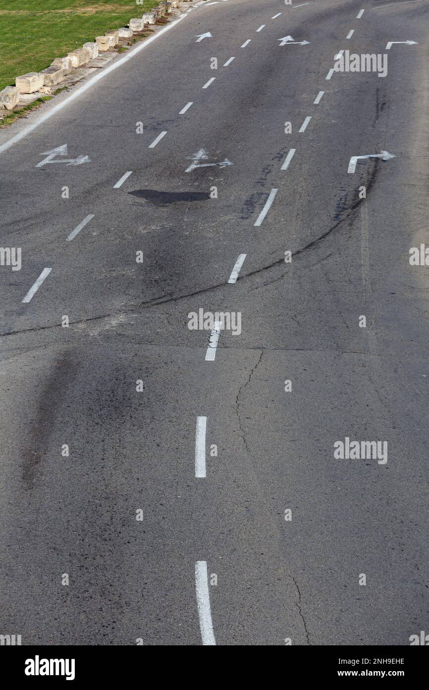 Empty Three Lanes Street With Arrows Sunny Day Stock Photo - Alamy