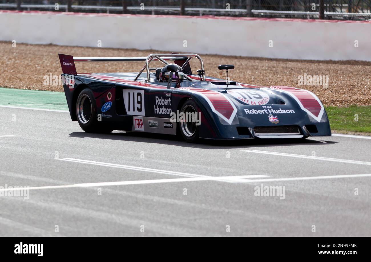 Close-up of the 1973, Chevron B23, of James Claridge and Goncalo Gomes ...