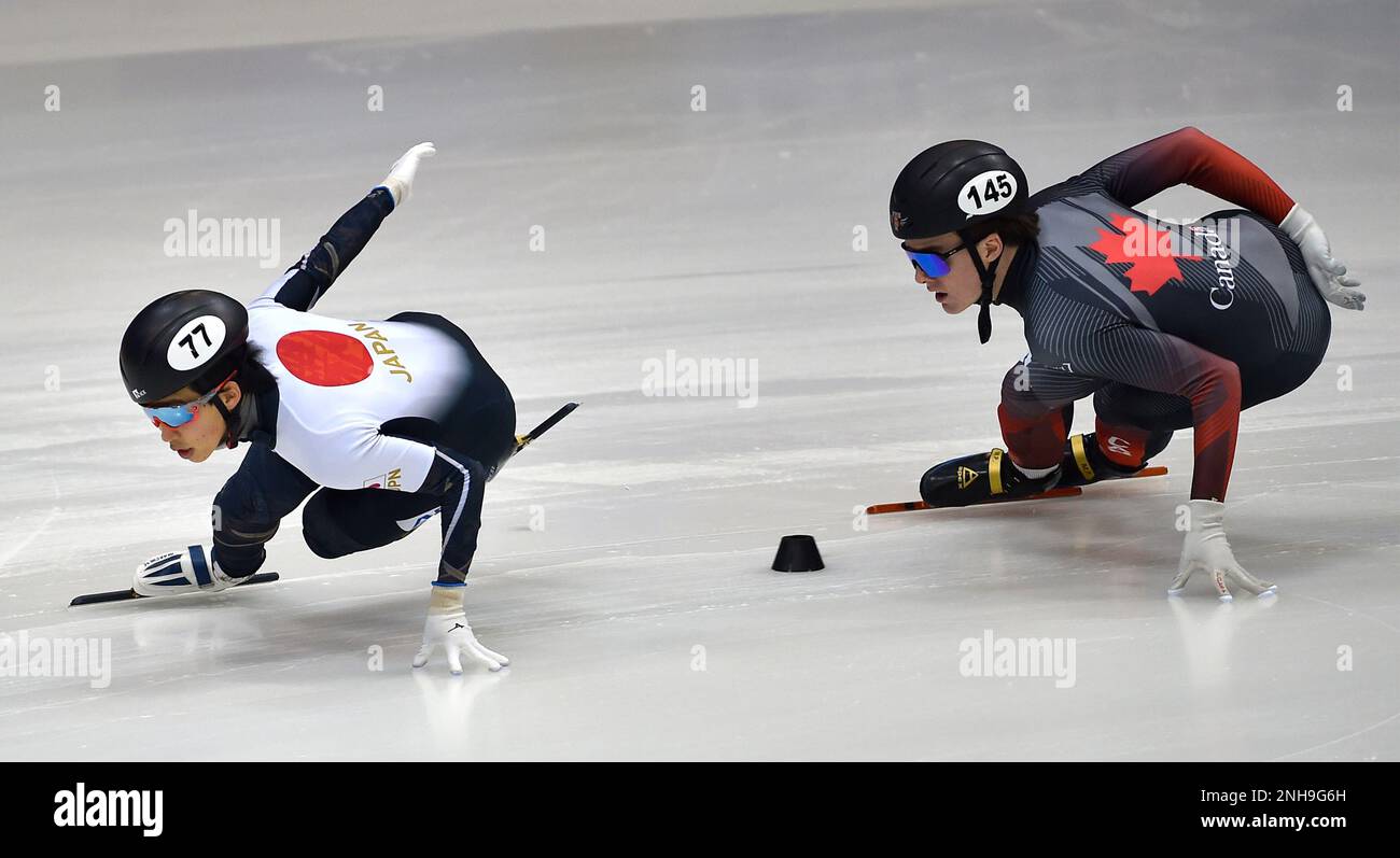 Katsunori Koike from Japan, behind him Mathieu Pelletier from Canada in action in the 1500 m men ...