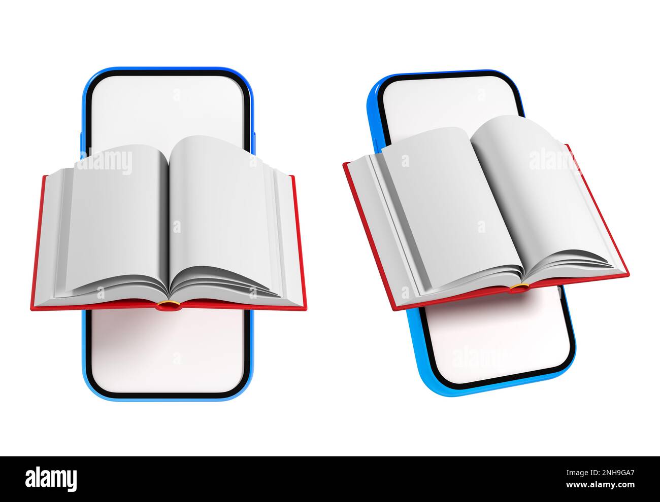 3d rendering set ebook icon, book in front of smartphone. Clipping path ...