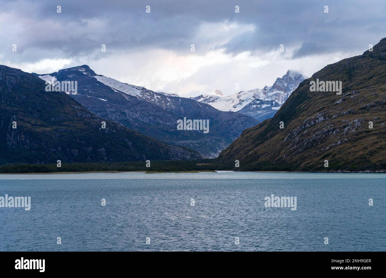 Ice and snow on mountains in Glacier Alley of Beagle channel in Chile ...