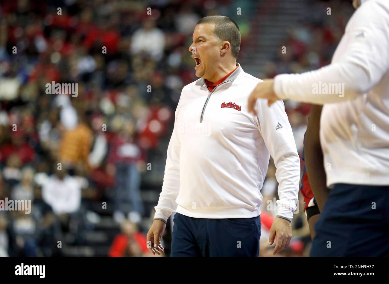 Fresno State head coach Justin Hutson calls out to players during the ...
