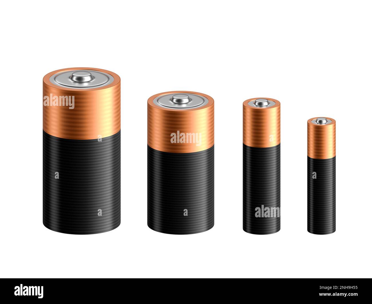 Set battery all size on a white isolated background. 3d render Stock ...