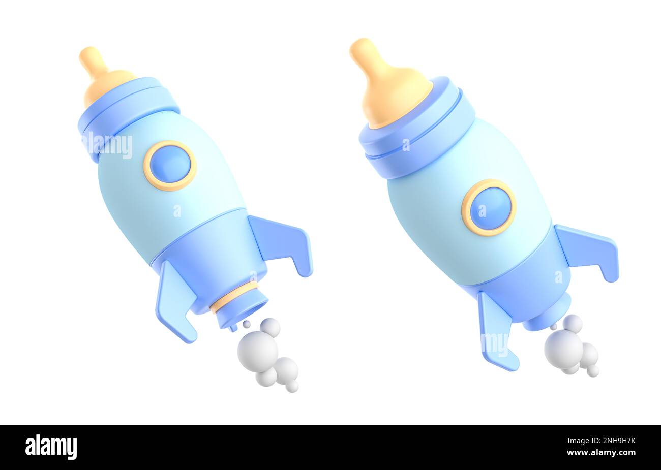 Set Blue baby bottle in the shape of a rocket on isolated background ...