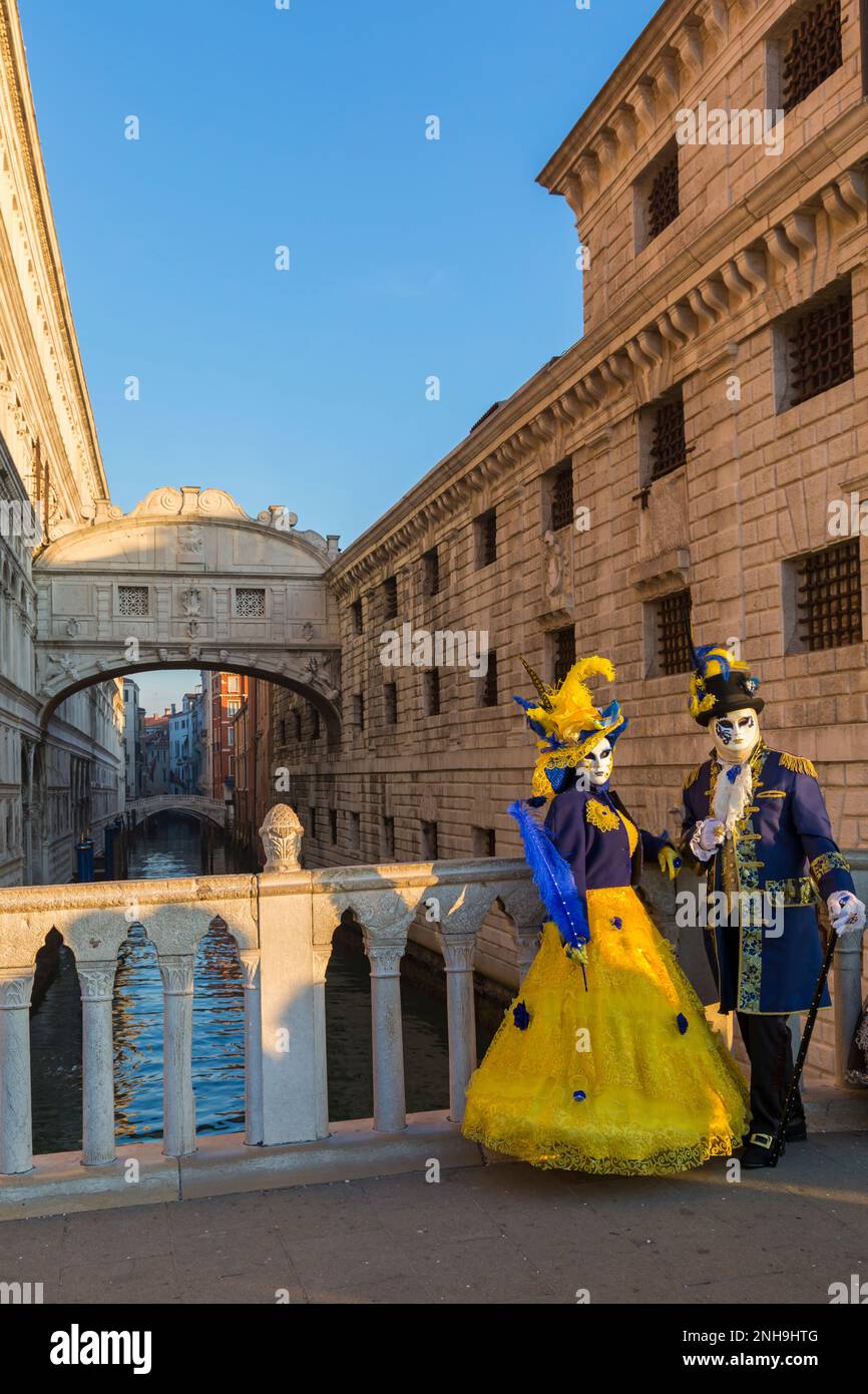 Carnival goers dressed in splendid costumes and masks during Venice ...