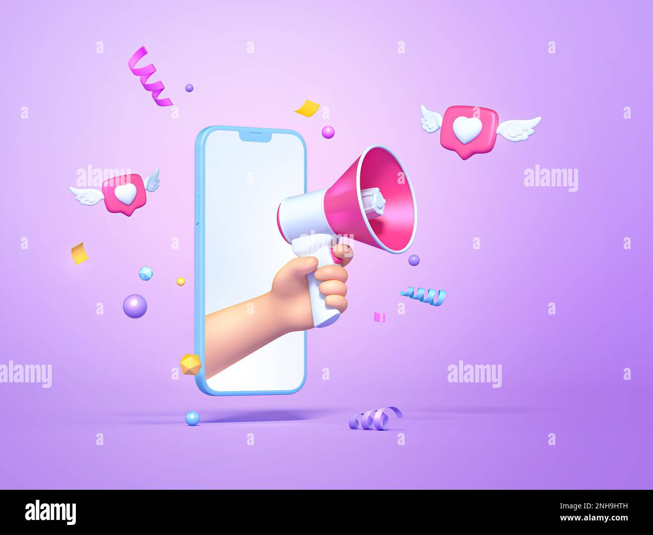 Post information alert from hand with megaphone or loudspeaker on a ...