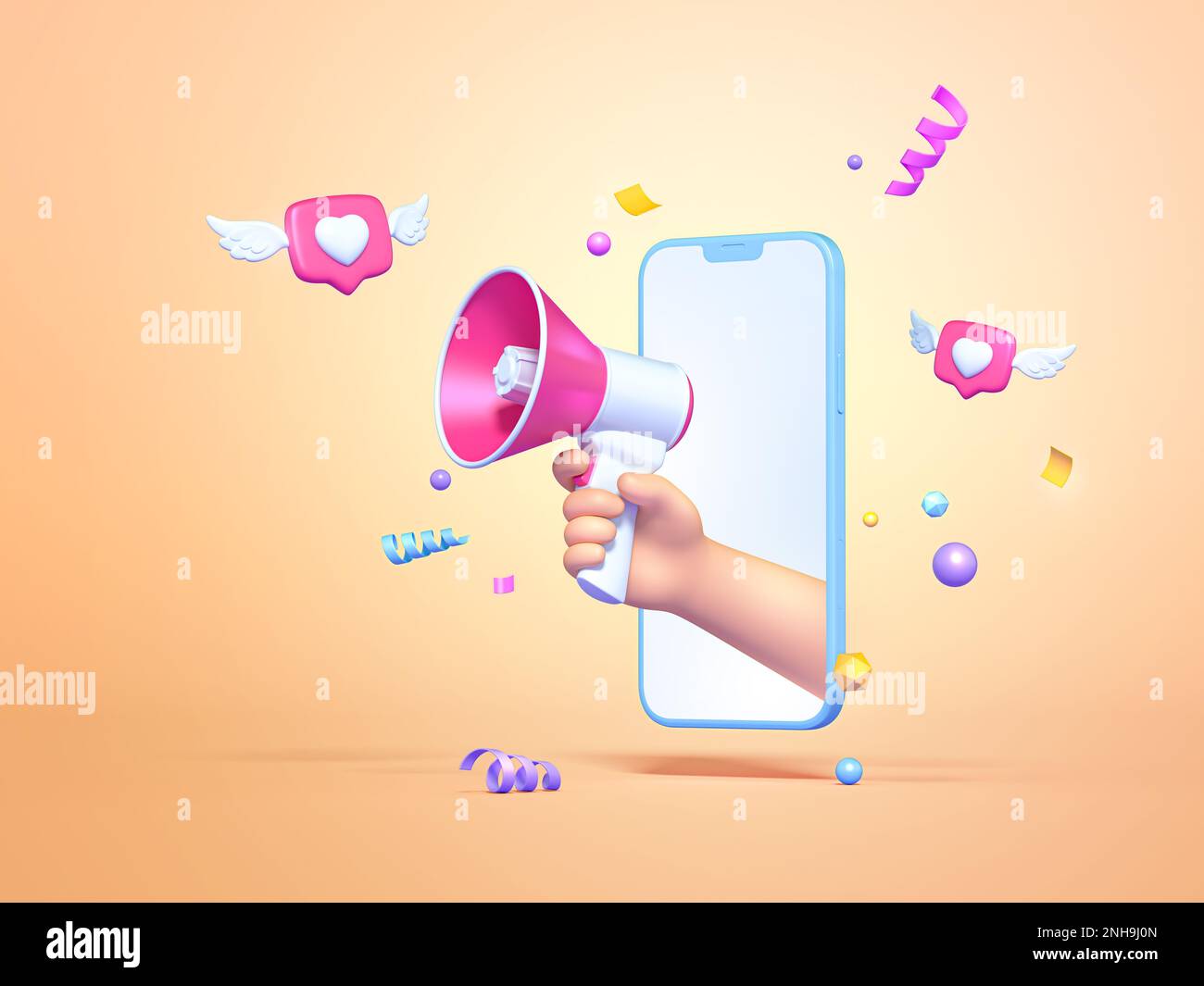 Post information alert from hand with megaphone or loudspeaker on a ...