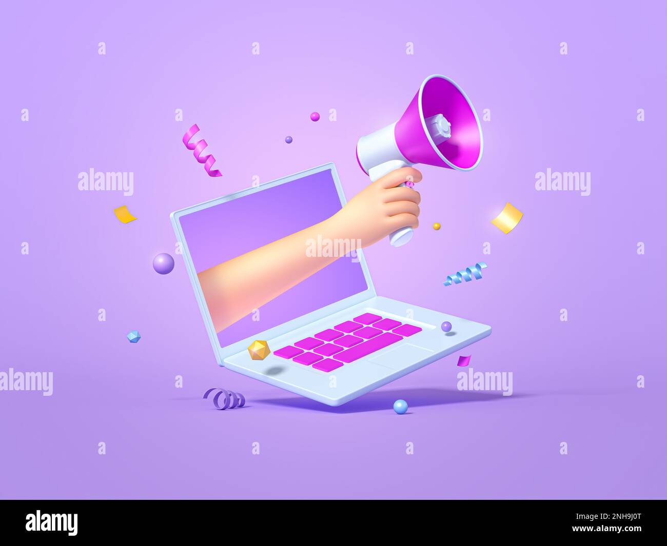 Post information alert from hand with megaphone or loudspeaker on a ...