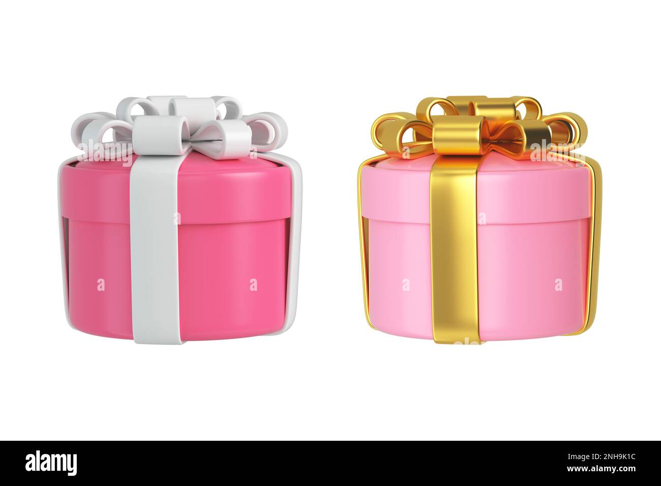 3d pink gift boxes closed set with pastel ribbon bow isolated on a ...