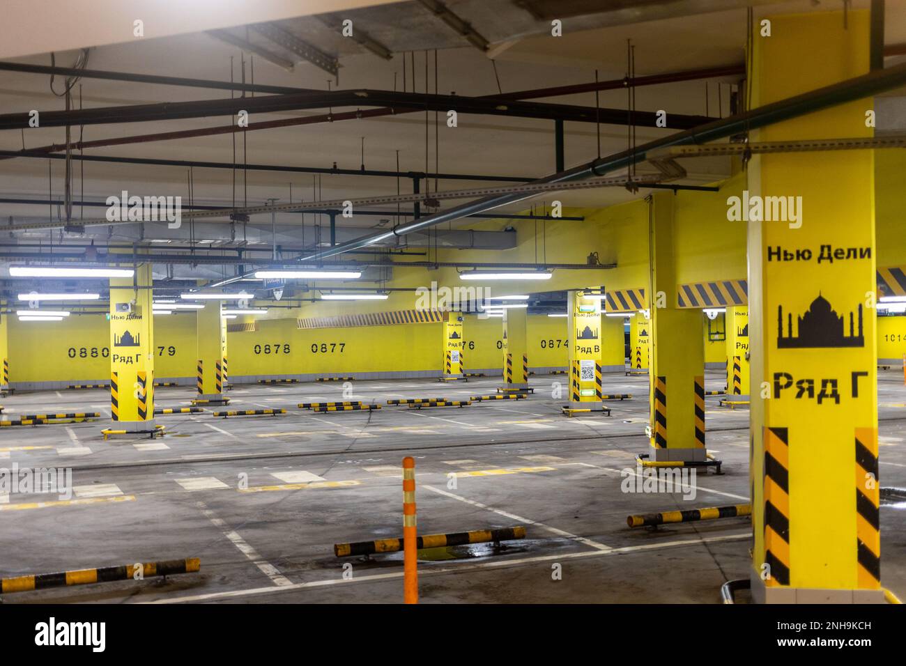 Moscow, Russia - February 13, 2023: empty underground parking area in ...