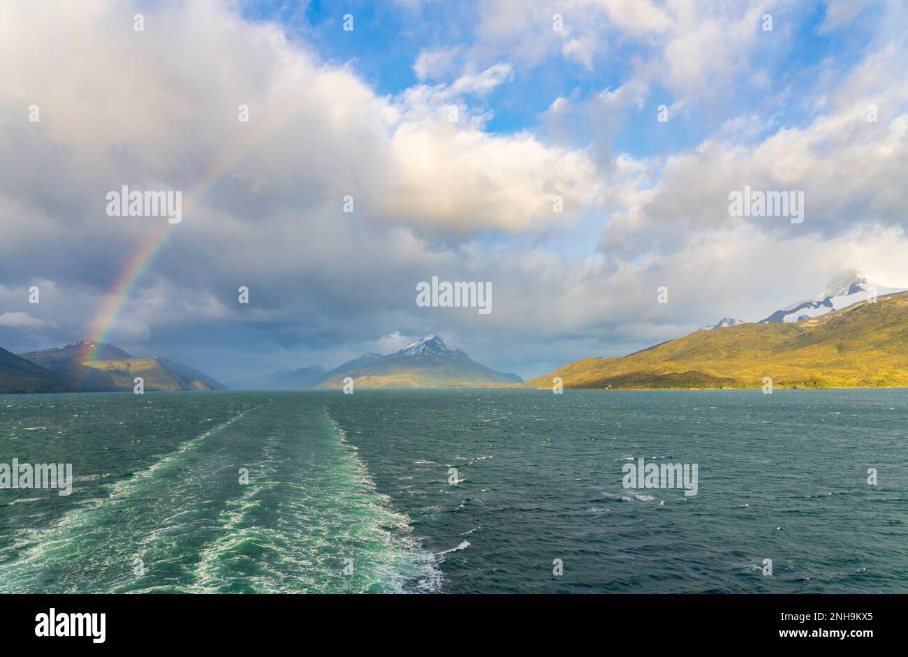 Panorama of Glacier Alley of Beagle channel in Chile from cruise ship ...
