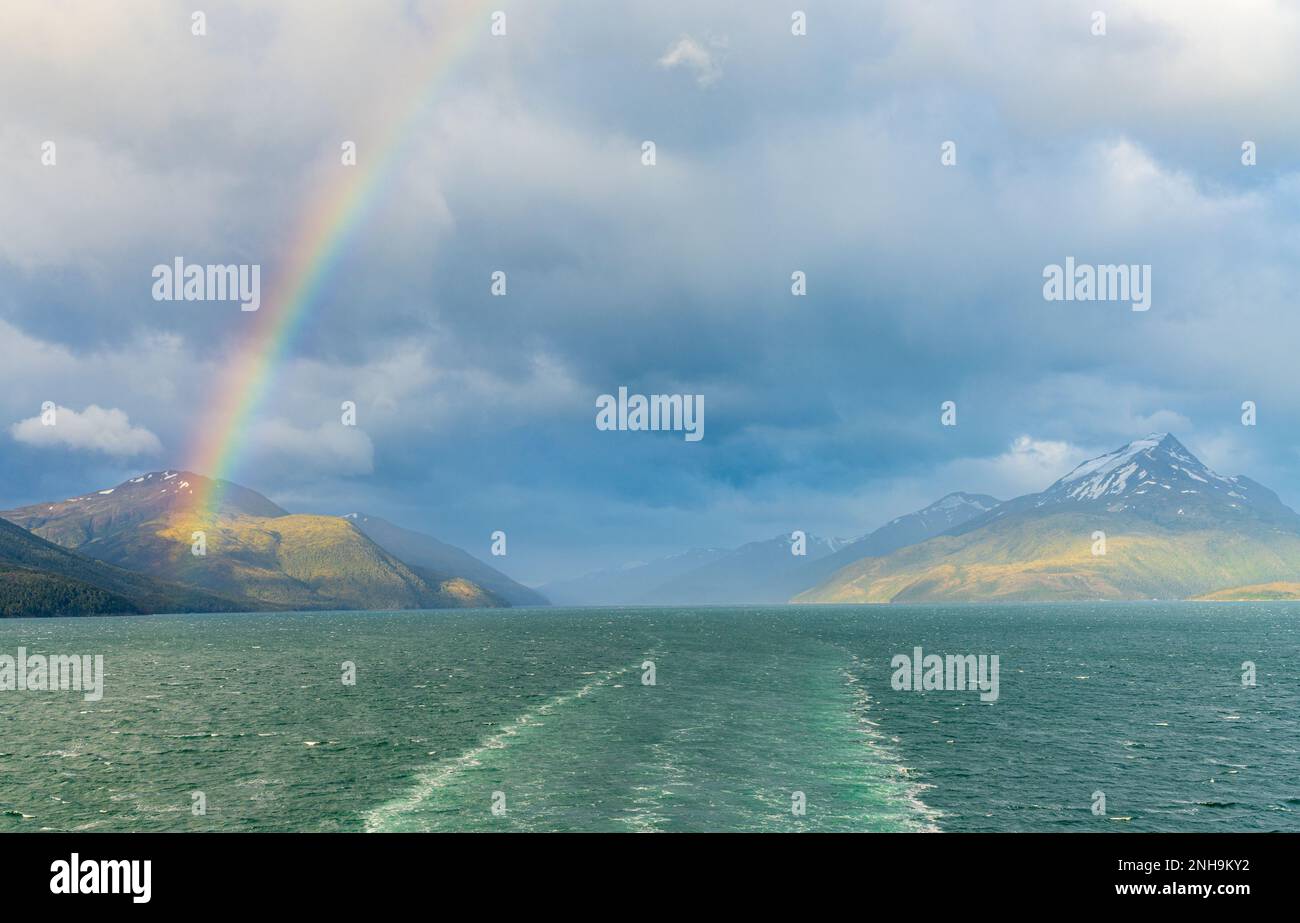 Panorama of Glacier Alley of Beagle channel in Chile from cruise ship ...