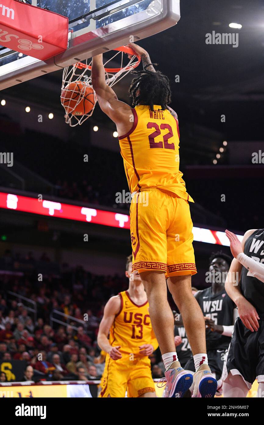 LOS ANGELES, CA - FEBRUARY 02: USC Trojans guard Tre White (22) dunks ...