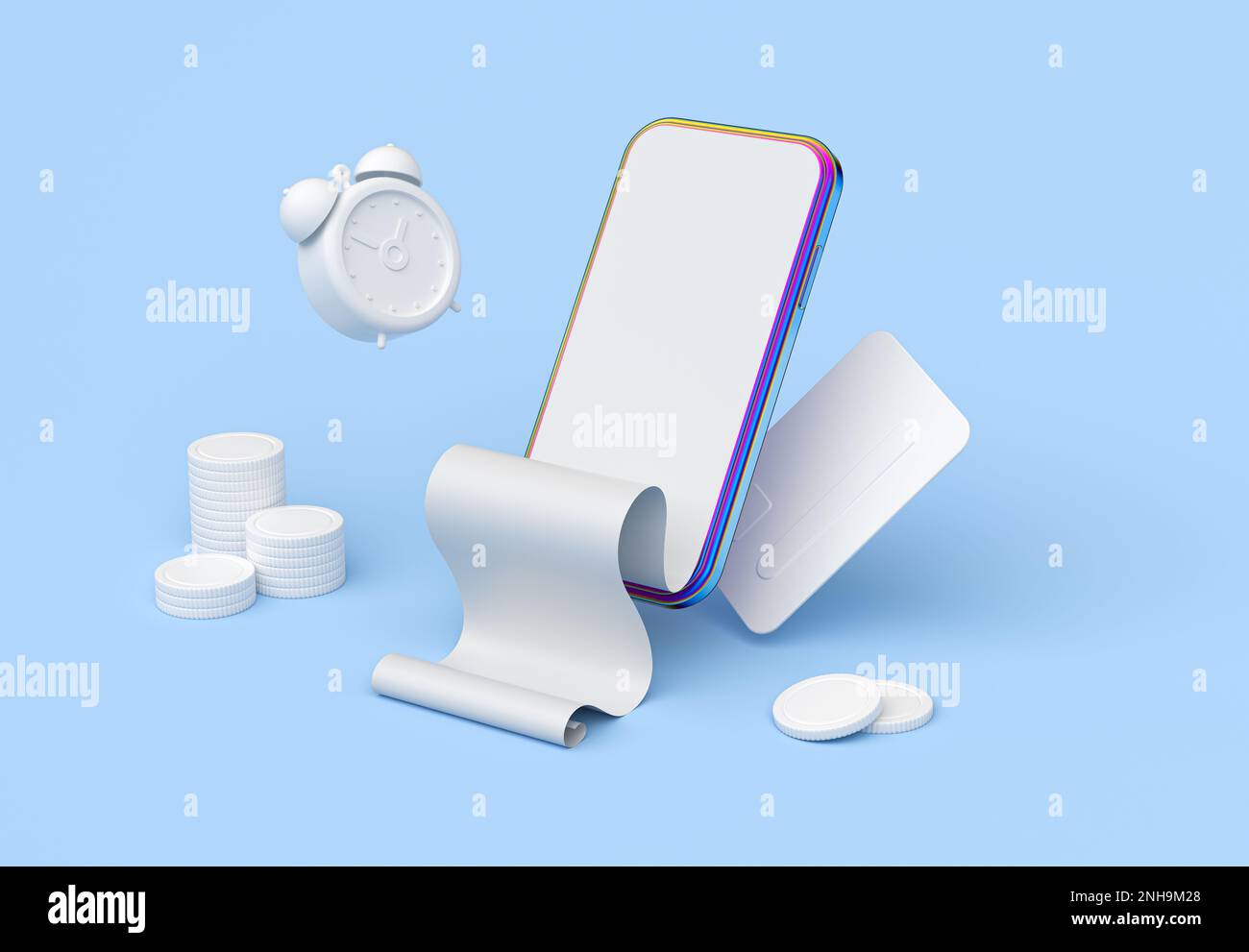 Mobile phone with paper financial bill in front and angle view. Concept ...