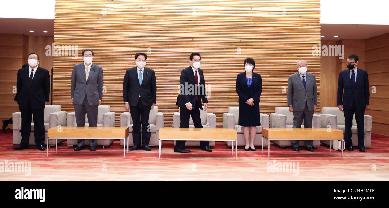 Japanese Prime Minister Fumio Kishida (C) attends a cabinet meeting at ...
