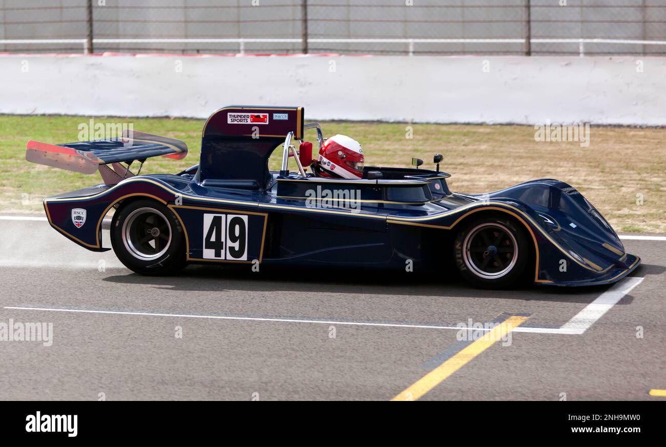 Side-view of Paul Cope's Blue, 1975, March 75S, competing in the HSCC ...