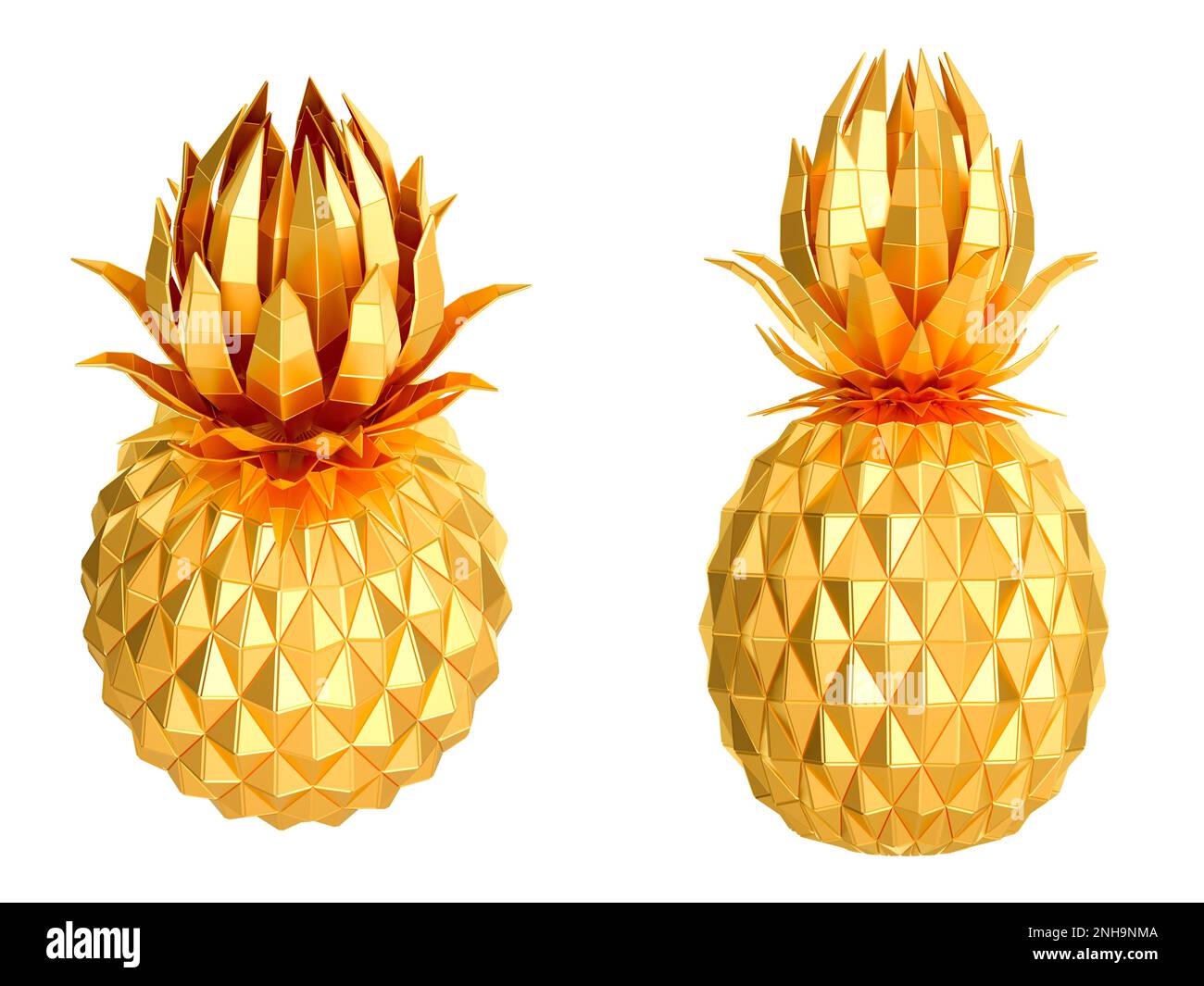 Gold Pineapple isolated on white background. Golden Pineapple in Low ...