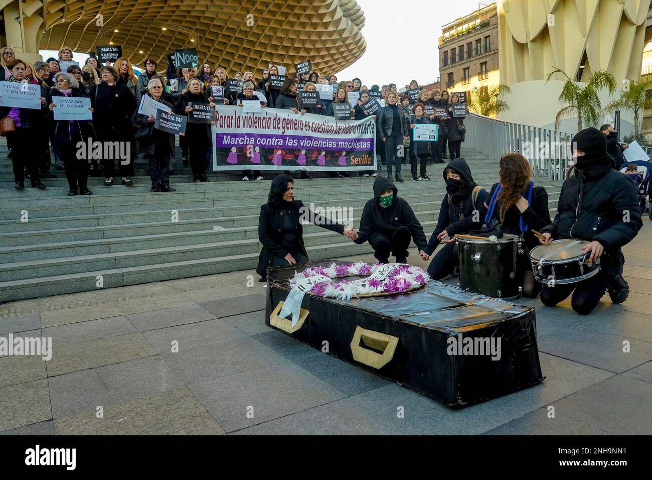 Women in black clothes in silence in the concentration called in the ...