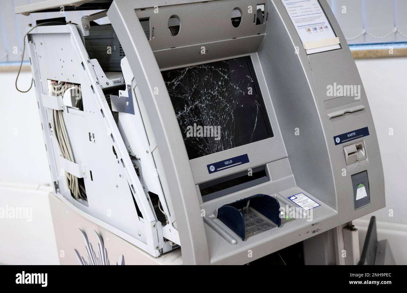 A blown-up ATM is displayed during a press conference at the State ...