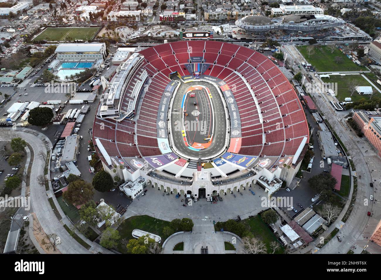 A general overall aerial view of the temporary asphalt racetrack at the ...