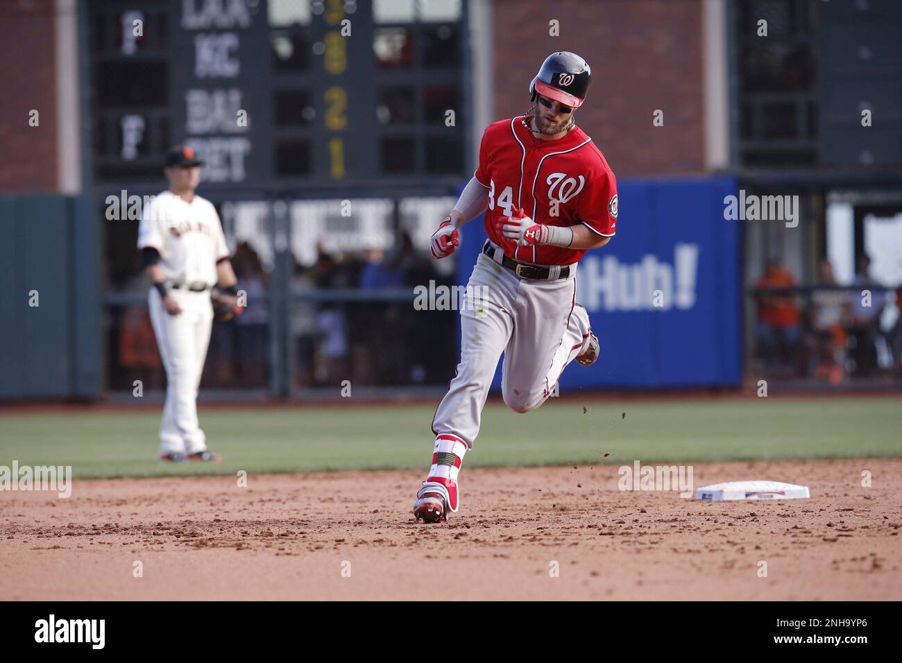Nationals Bryce Harper rounds the bases on the solo home run in the ...